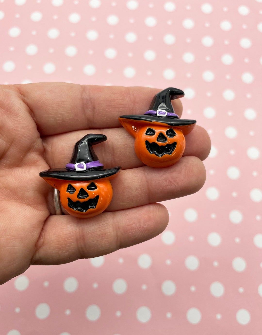 6 Cute 27mm Pumpkin Jack O Lantern Flatbacked Resin Cabochons, Cute ...