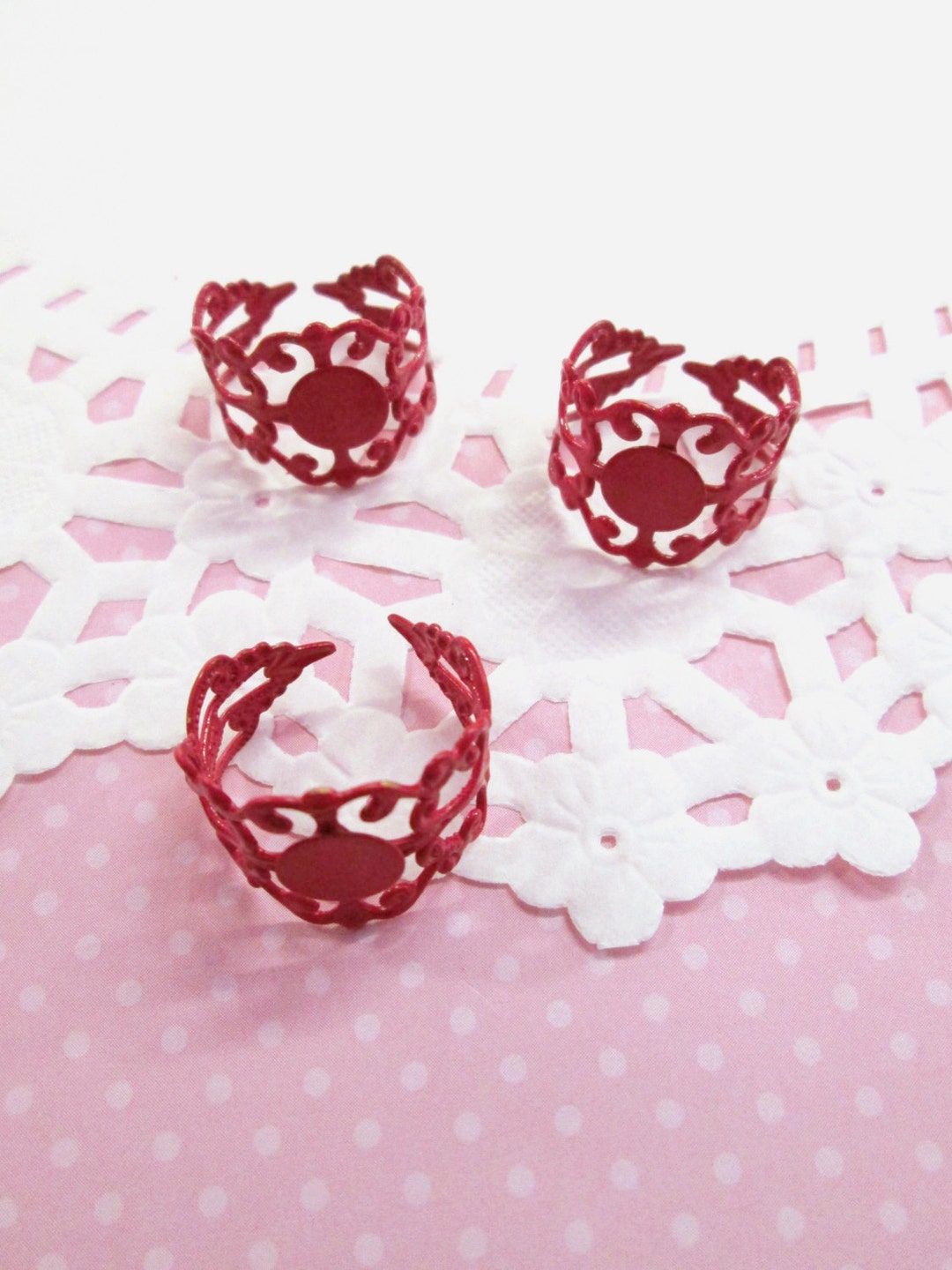 5pc Red Filigree Enamel Rings 8mm Pad A164 - Etsy