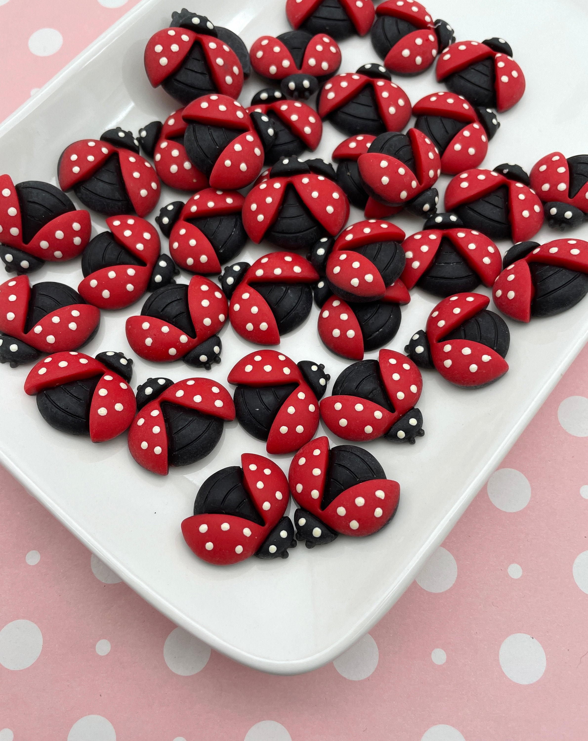 Three Cute Black and Red Flatbacked Resin Ladybug Cabochons, Flat ...