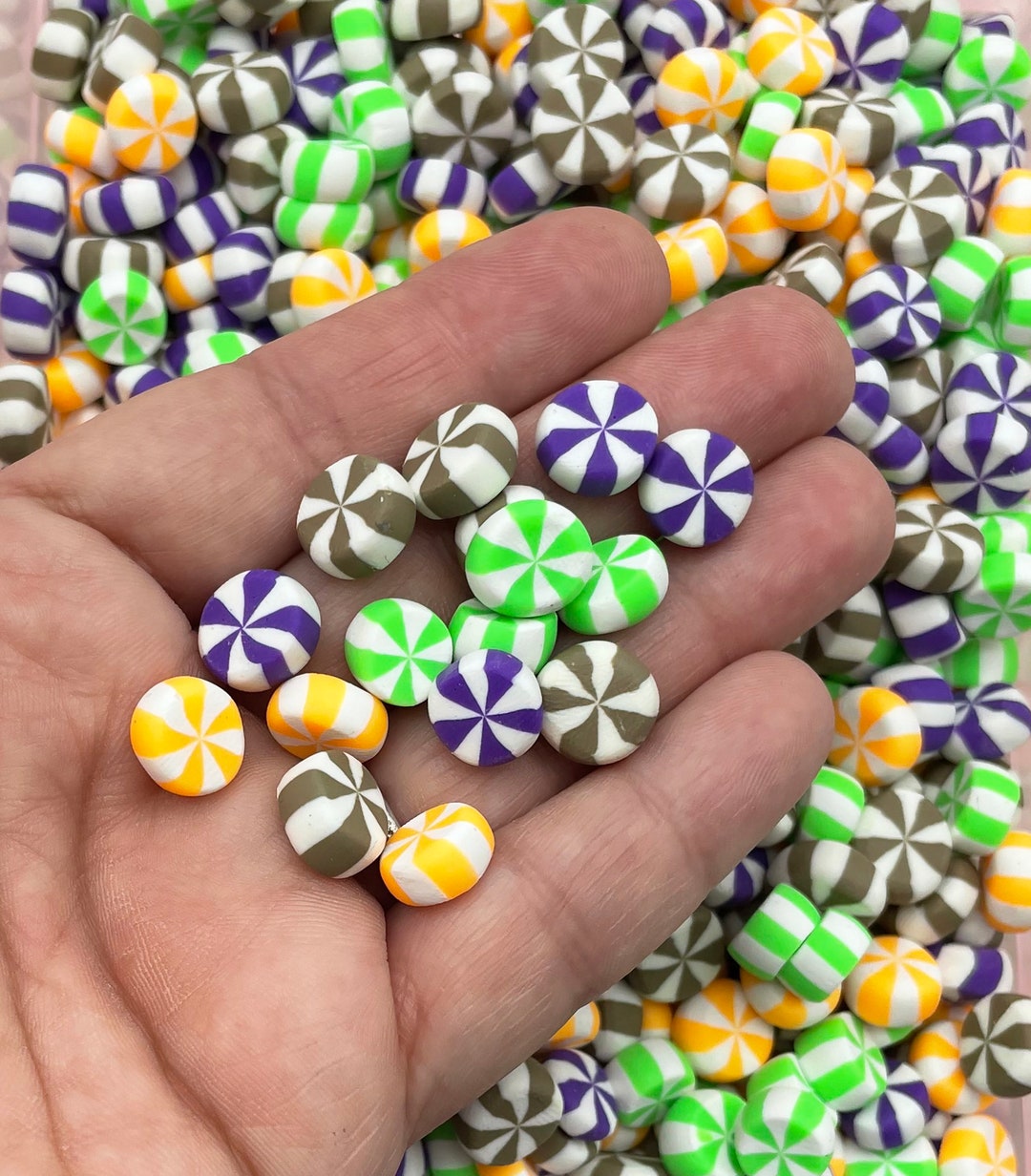 Ten Halloween Peppermint Candy Cabochons, Polymer Clay Fake Bake Cabs ...