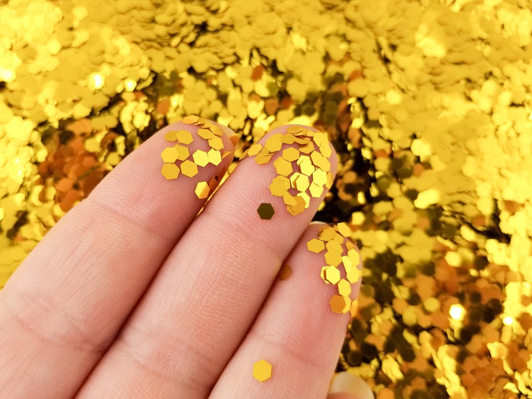 Chunky Hex Gold Confetti Glitter, Hexagon Craft PVC Glitter, 3mm ...