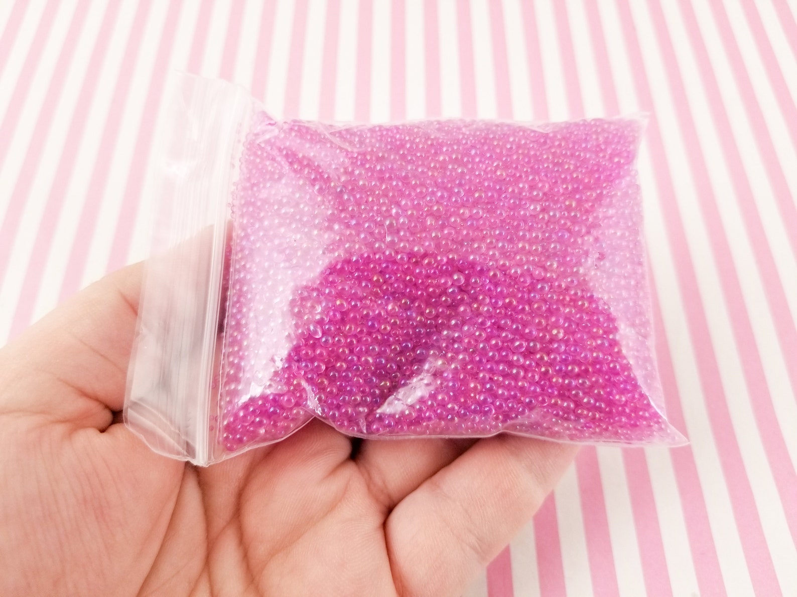 100 Grams Iridescent Pink Clear Glass Assorted Size Microbeads, No Hole ...