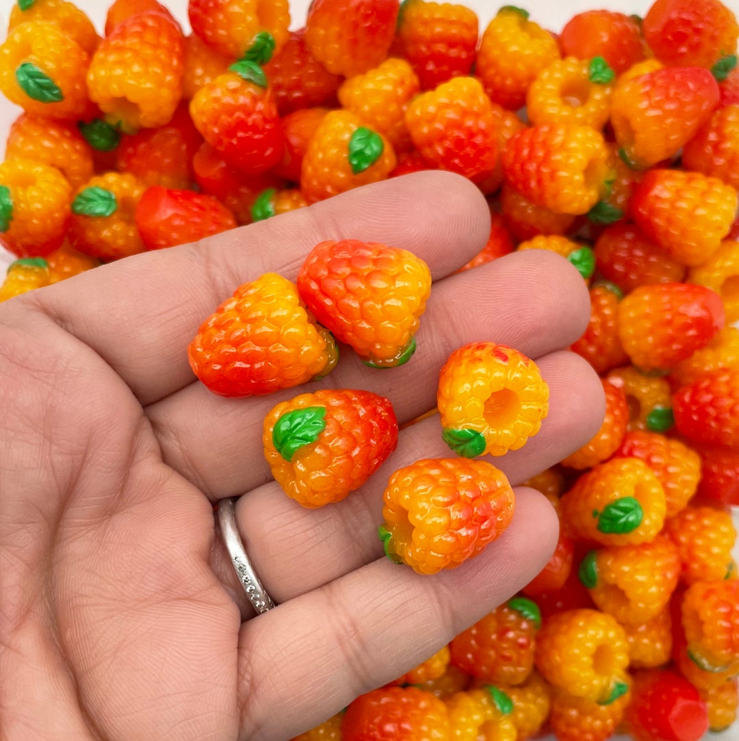 6 Resin Realistic Raspberry Cabochons, Flat Bottomed Berry Fruit Cabs ...