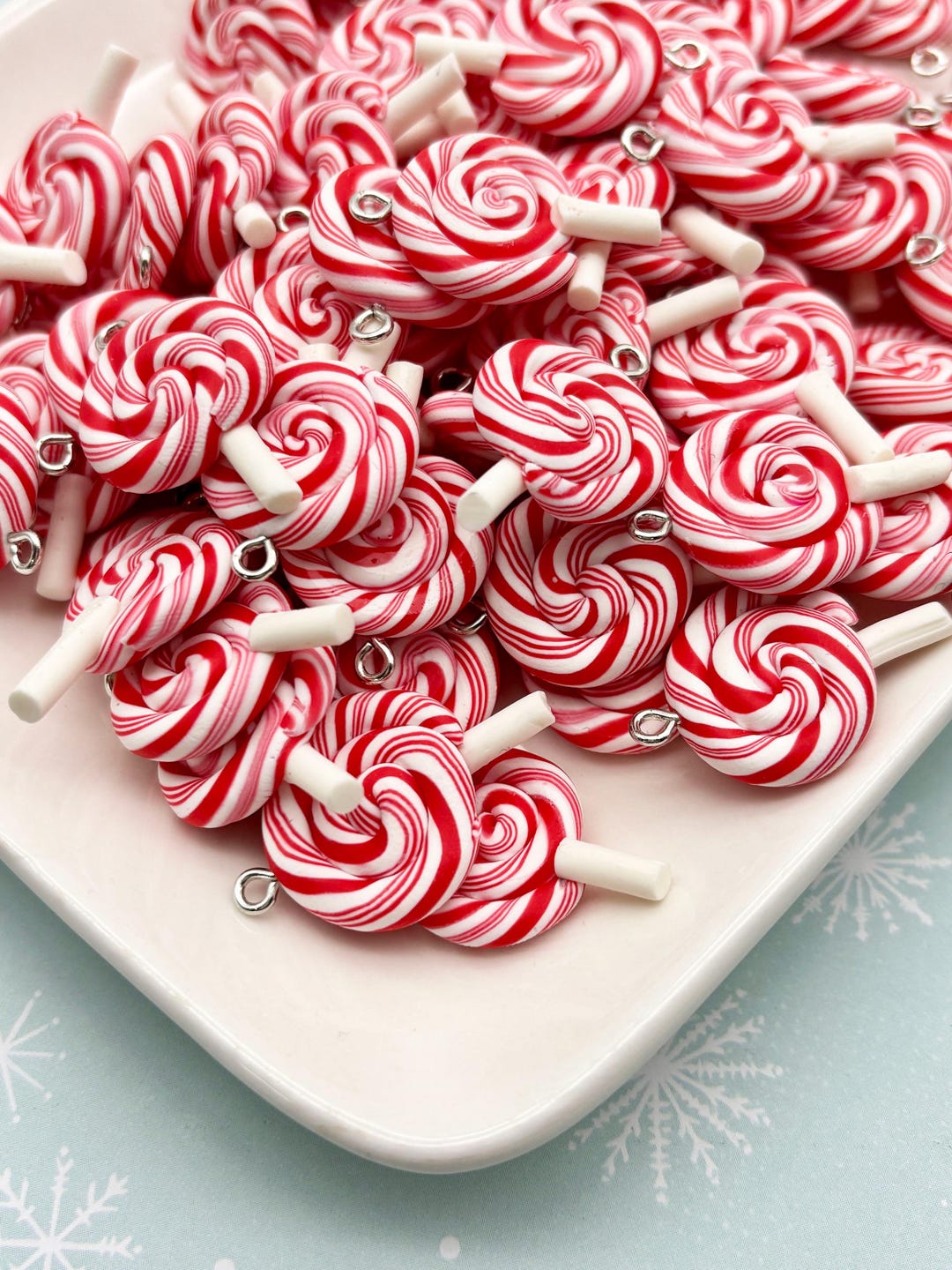 5 Red and White Swirl 30mm Christmas Peppermint Polymer Clay Lollipop ...