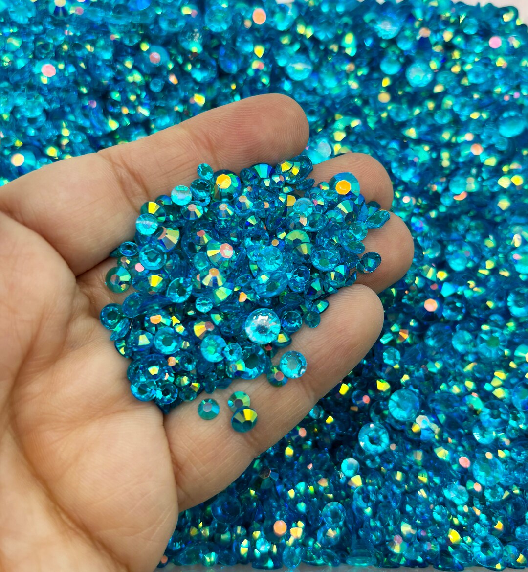 Ocean Blue Flatbacked Round Multi-size AB Transparent Jelly Acrylic ...