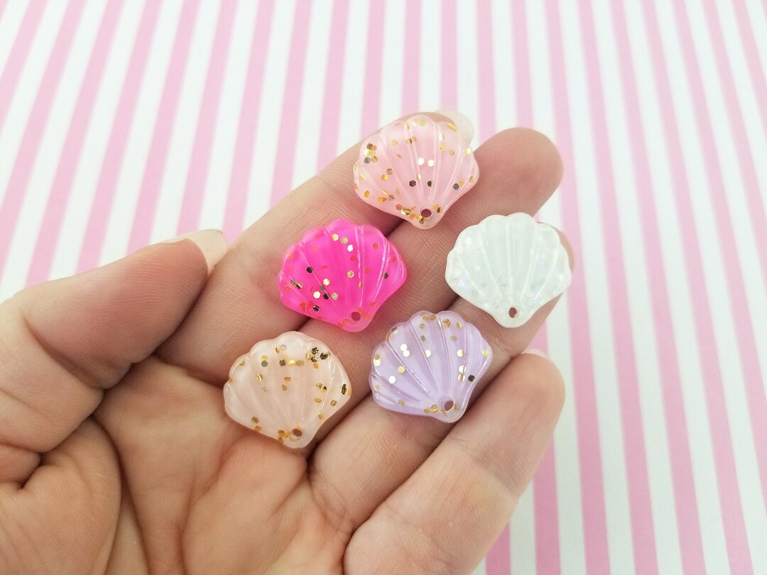 10 Assorted Pastel Glitter Seashell Cab Charms, Glitter Seashells #874 ...