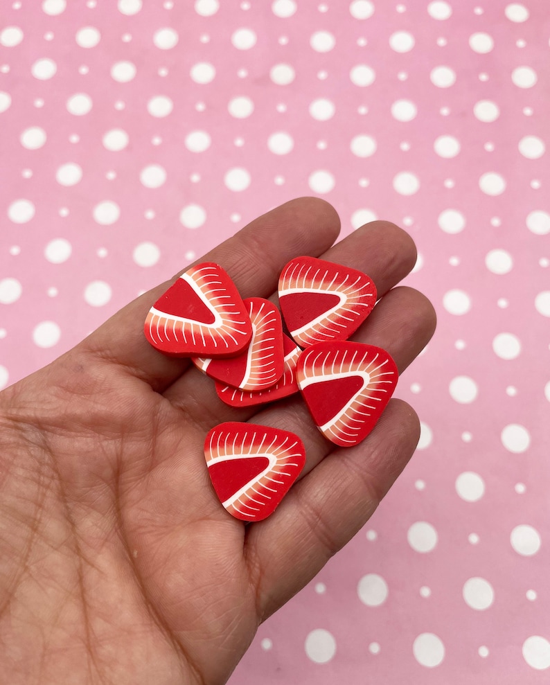 10 Large Polymer Clay Strawberry Fruit Slices Faux Fruit - Etsy