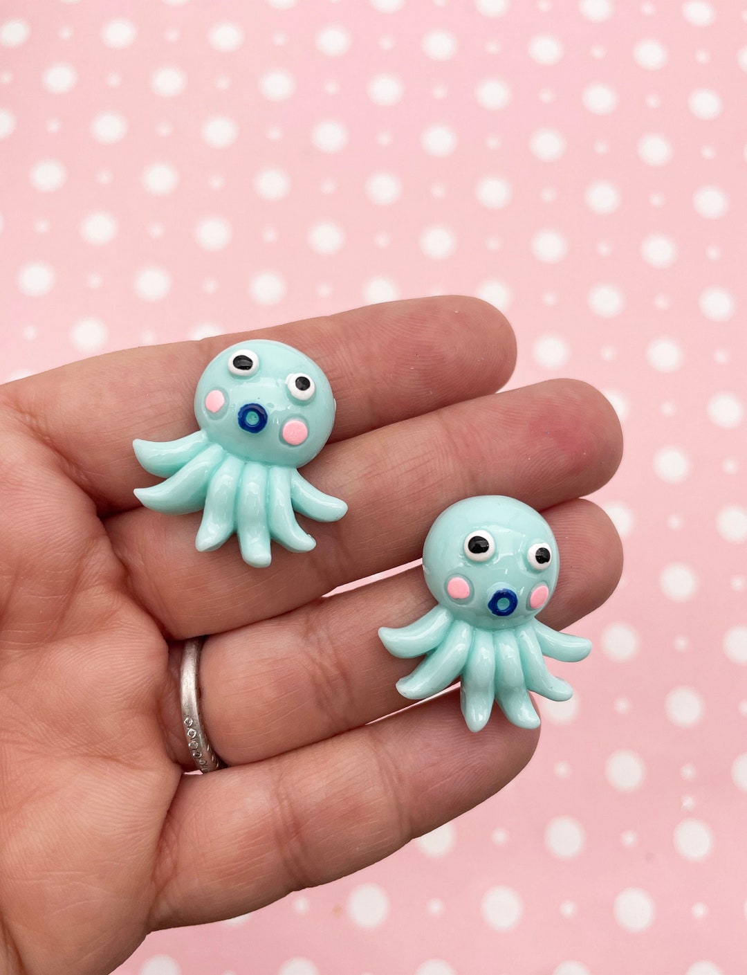 4 Pastel Baby Blue Octopus Flat Backed 25mm or 1 Inch Resin Squid ...