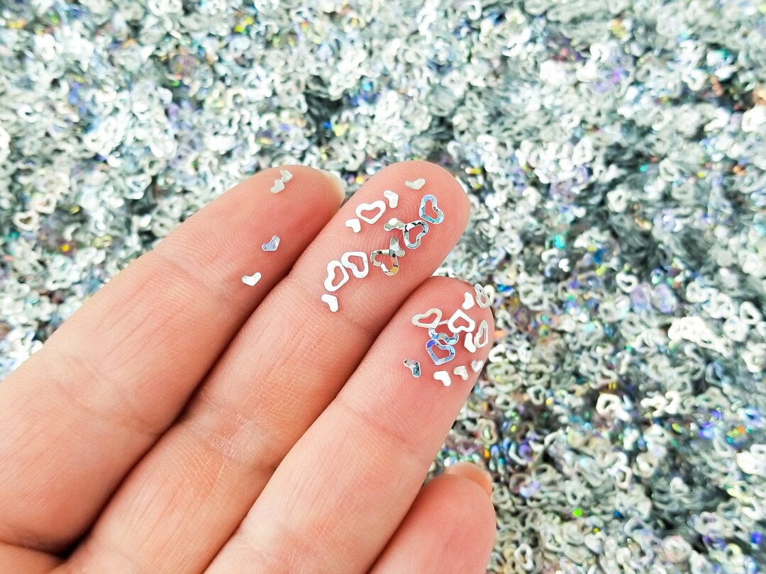 Metallic Silver Holographic Hollow Heart Glitter, Holo Heart Glitter ...