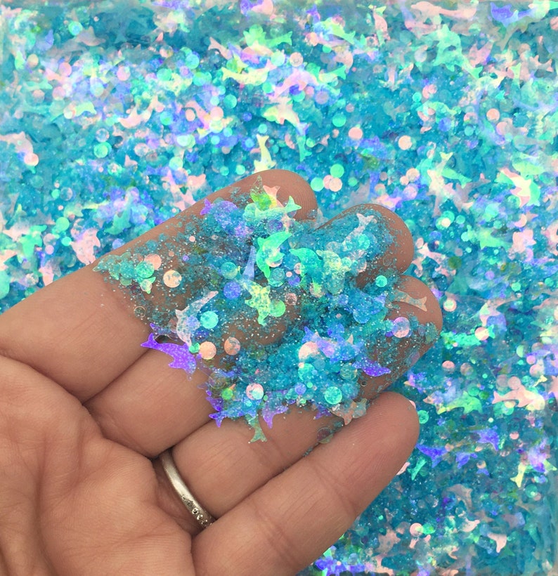 Aqua Blue Pixie Dust Iridescent Shift Assorted Shape Dolphin Glitter ...
