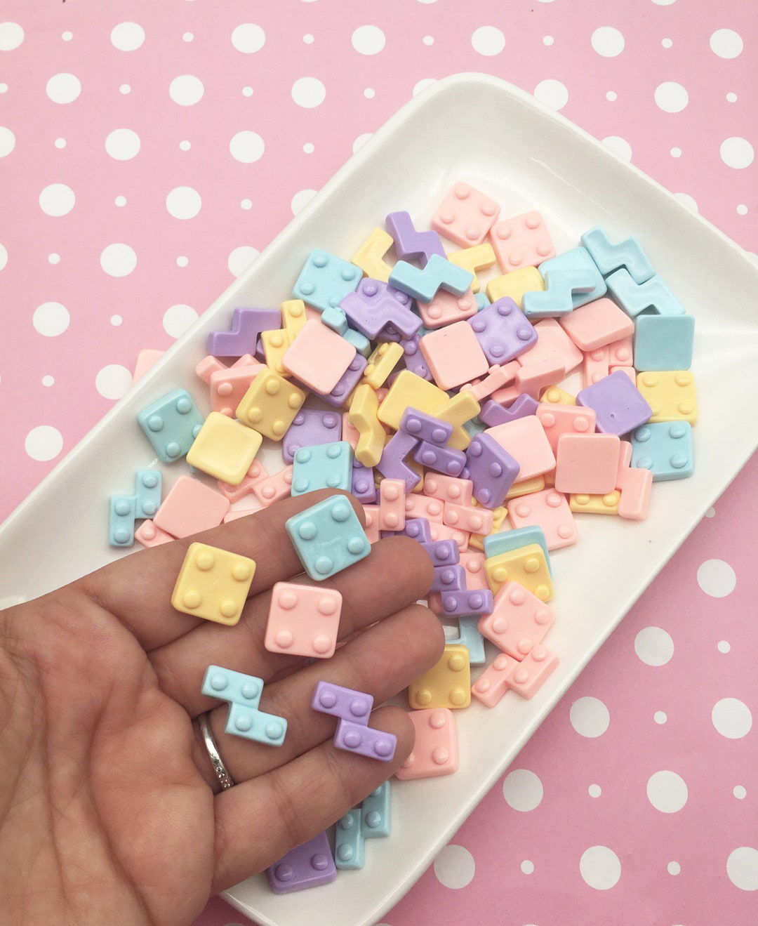 10 Building Block Kids Toy Pastel Flatbacked Resin Cabochons, Flat ...