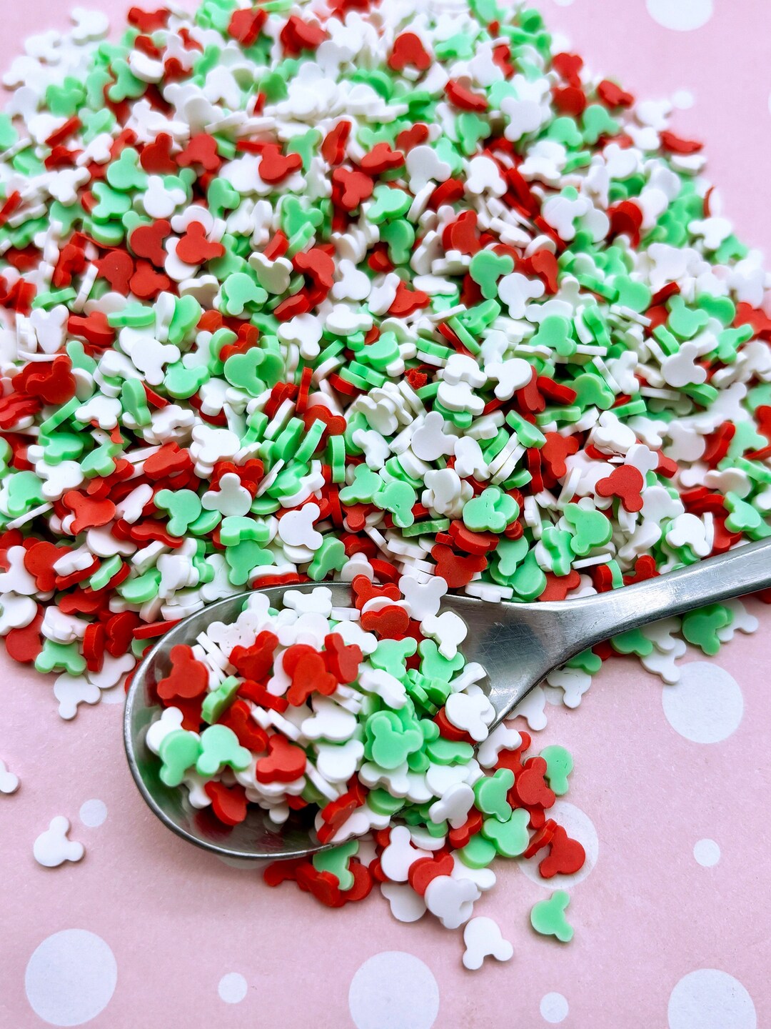 CHRISTMAS MOUSE Green Red With White Mouse Ears Polymer Clay Sprinkle ...