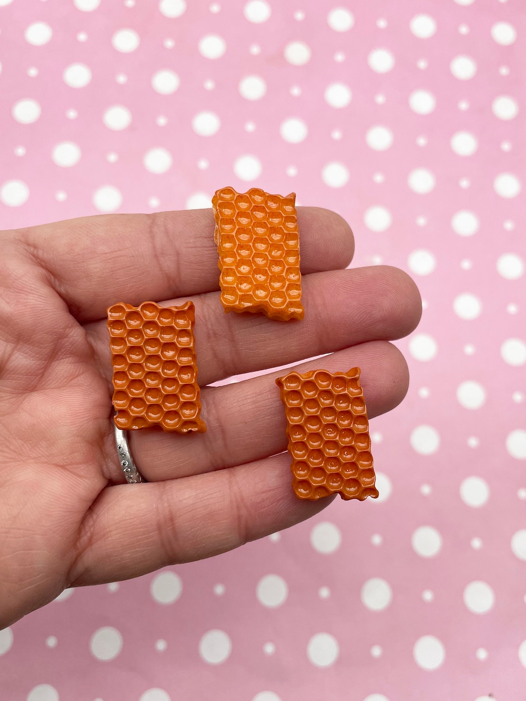 6 Miniature Flatbacked Resin Honey Comb Cabochons, Tiny Kawaii Flat ...