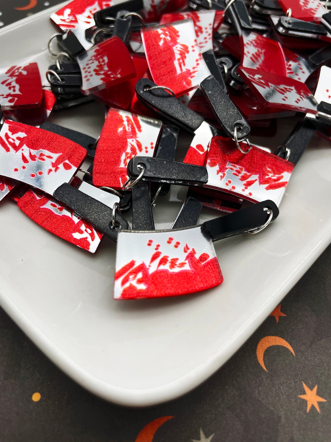 3 Miniature Acrylic Plastic Serial Killer Bloody Cleaver Knife Cabochon ...