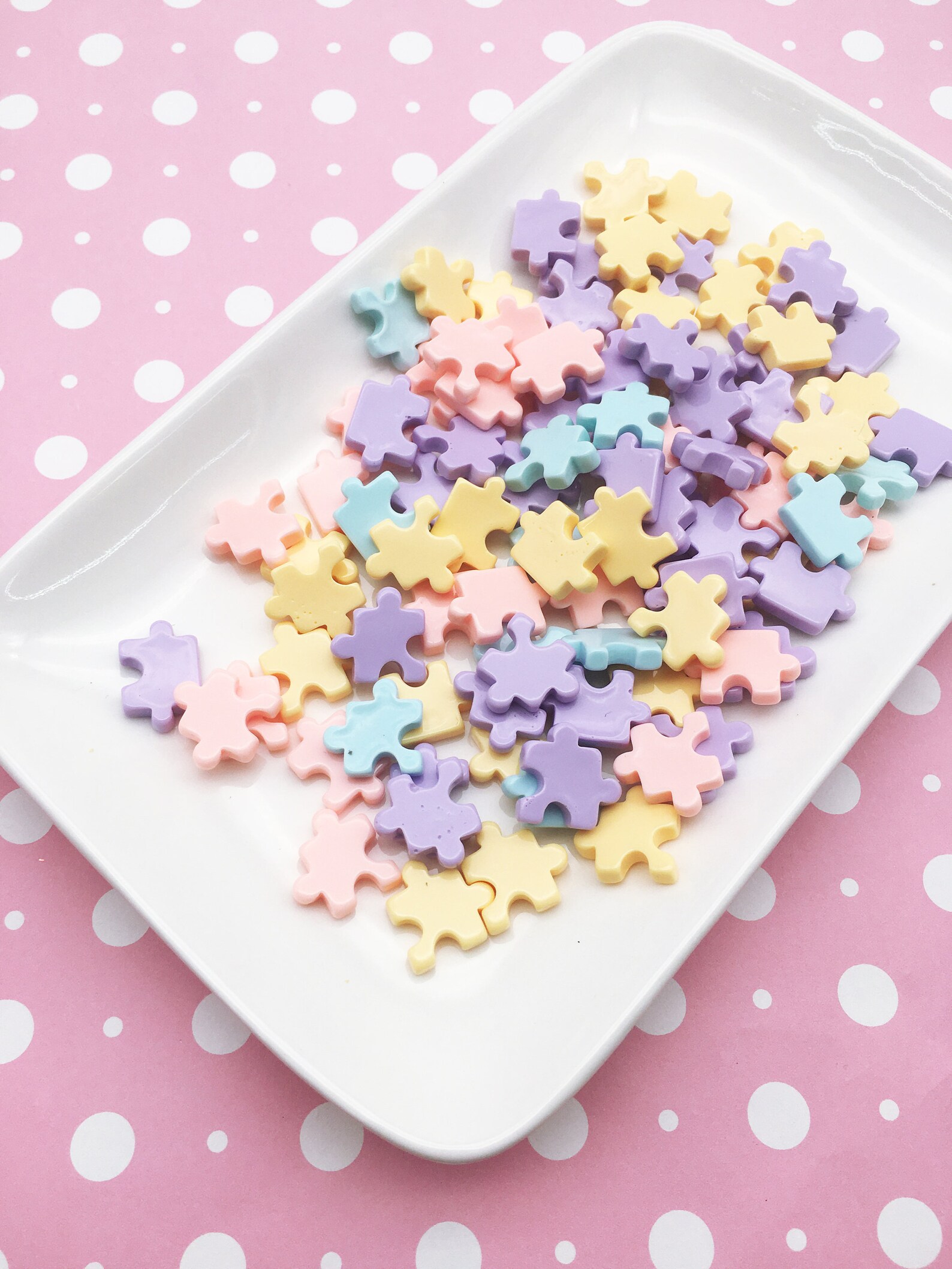 10 Pastel Resin Flatbacked Puzzle Piece Pastel Cabochons, Flat Backed ...
