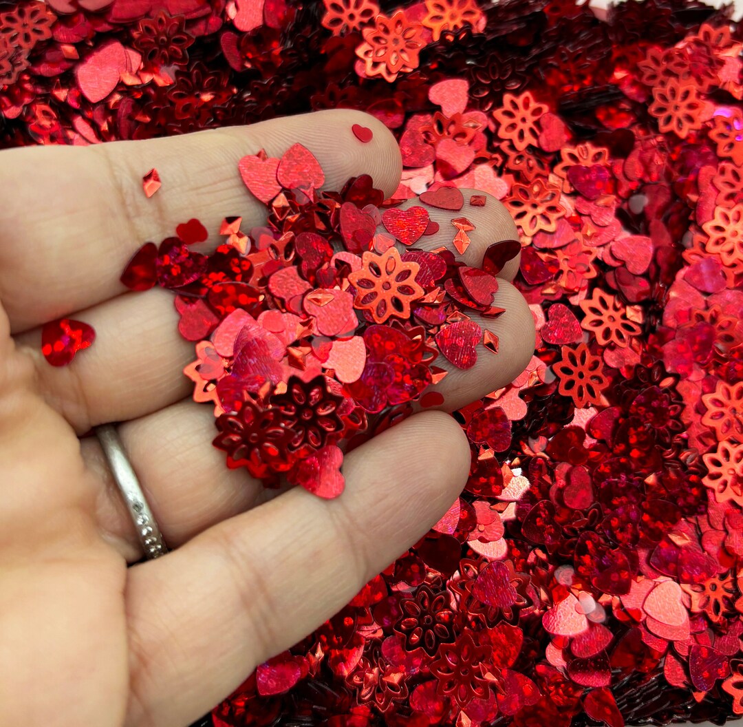 Red Multisize Hologram Heart and Flower Glitter, Solid Heart Glitter ...
