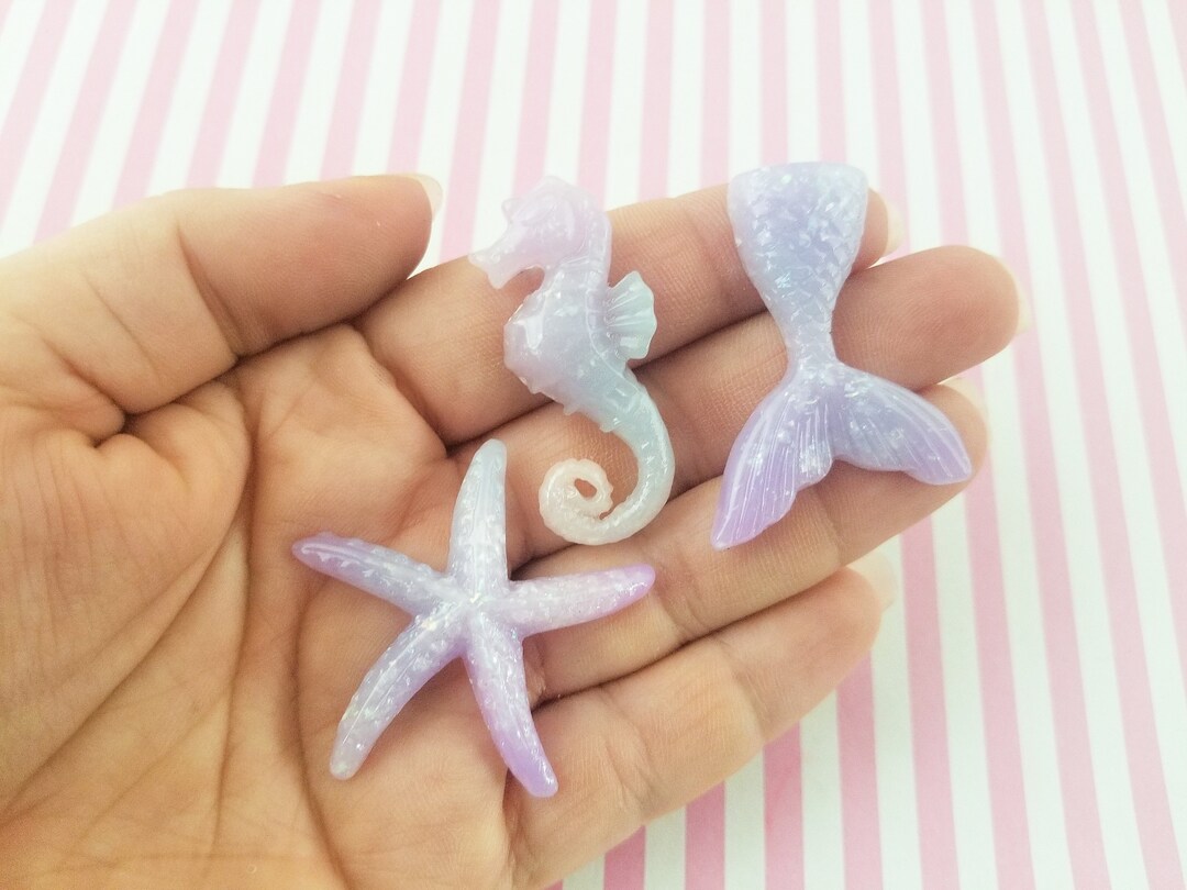6 Piece Assorted Glittery Sea Themed Starfish, Seahorse and Mermaid ...