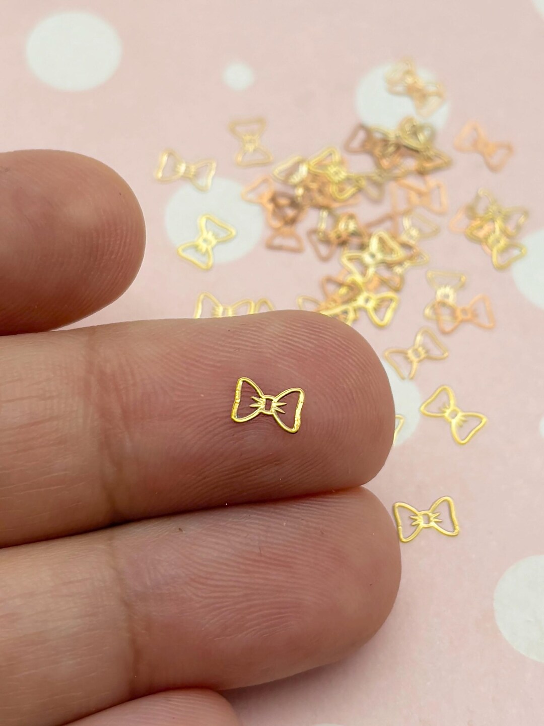 50 Tiny 5mm Gold Toned Metallic Bow Cabochons, Cute Kawaii Nail Bow ...