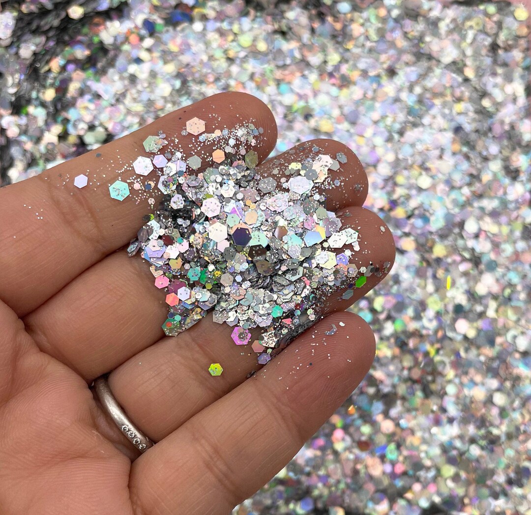 Silver Hologram Pixie Dust Assorted Shape Solvent Resistant Glitter ...