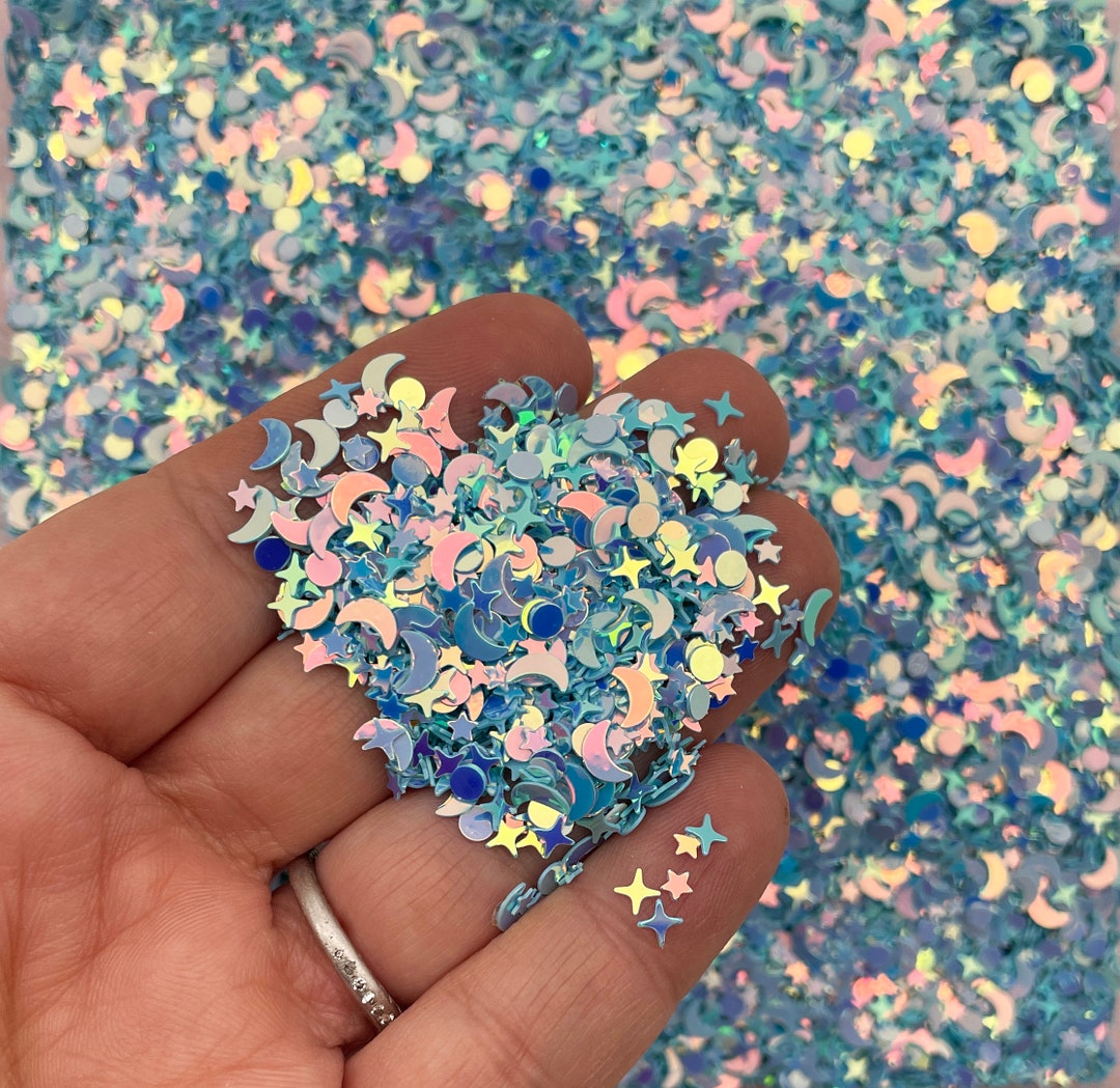 Icy Blue Iridescent Shift Pastel Golden Celestial Moon Star Assorted ...