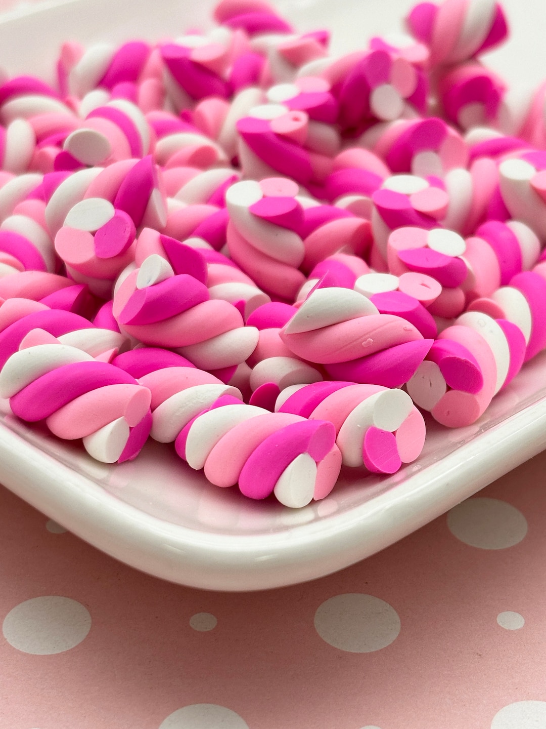 6 Pink and White Polymer Clay Candy Marshmallow Twists, 247a - Etsy