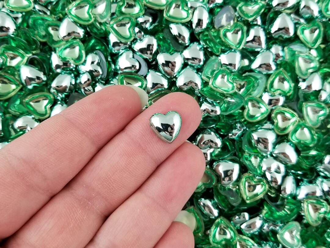 25 Green Flatbacked Heart Cabs, 9mm Heart Cabochons, Heart Cab ...