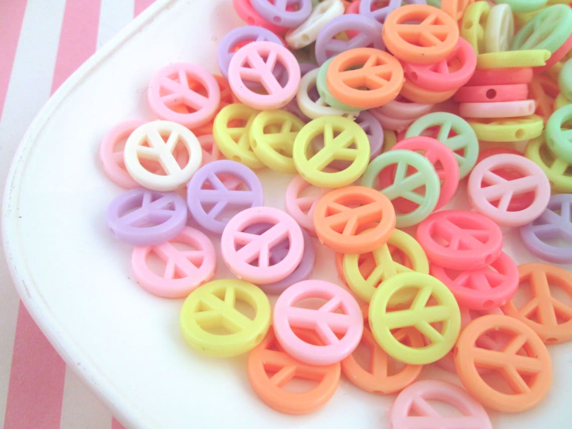 40 Pastel Peace Sign Beads Peace Sign Cabochons J155 - Etsy