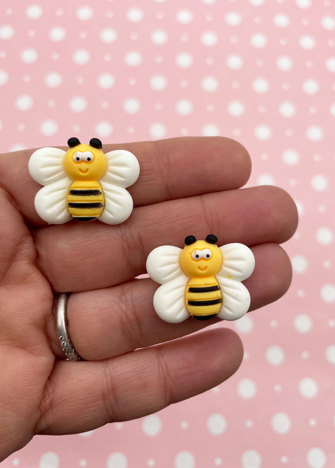 5 Honey Bee Flatbacked Resin Cabochons, Cute Flat Backed Acrylic ...