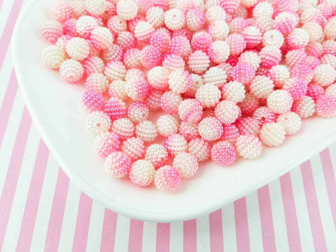 10 Two Tone Bumpy Round 10mm Rosy Pink White Acrylic Plastic Circle ...