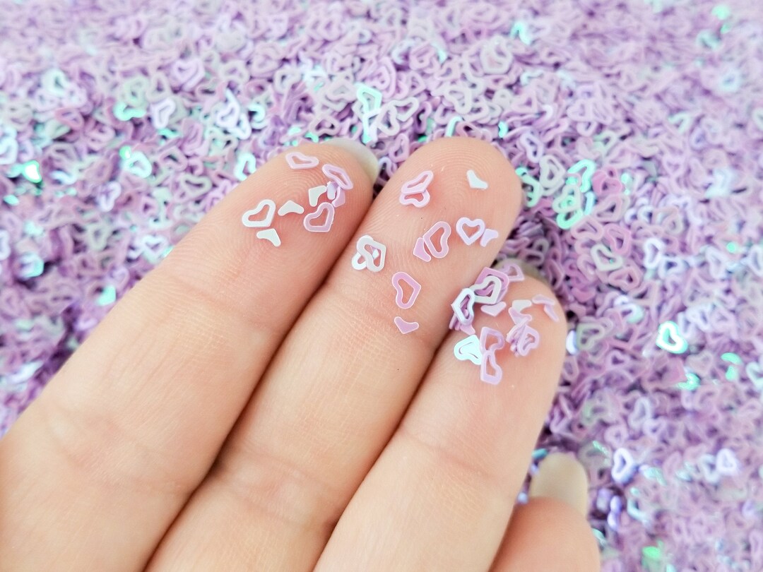 Purple Iridescent Shift 4mm Hollow Floating Heart Glitter, Kawaii ...