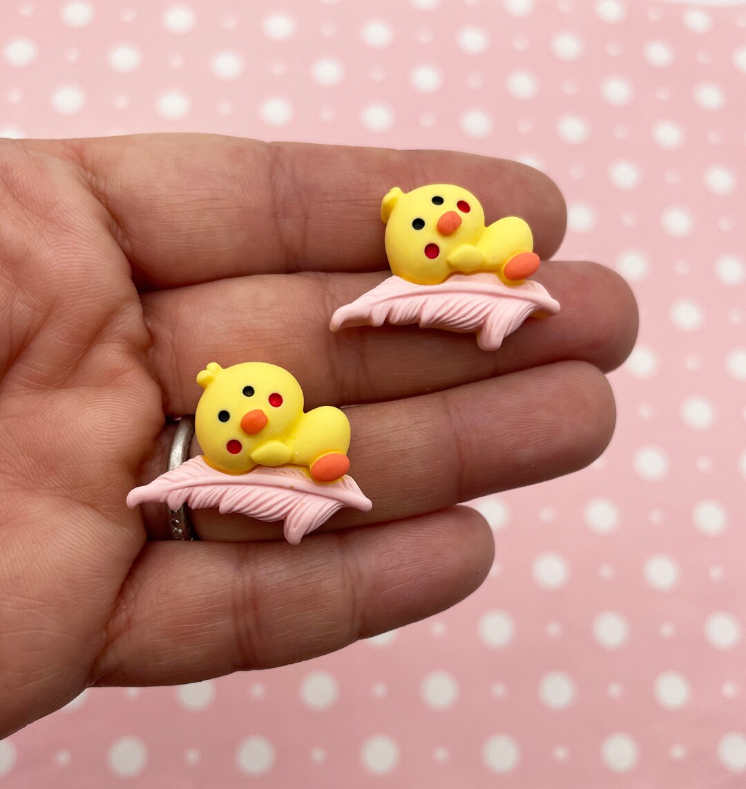 Four Flatbacked Resin Chick or Bird Cabochons, Flat Backed Acrylic ...