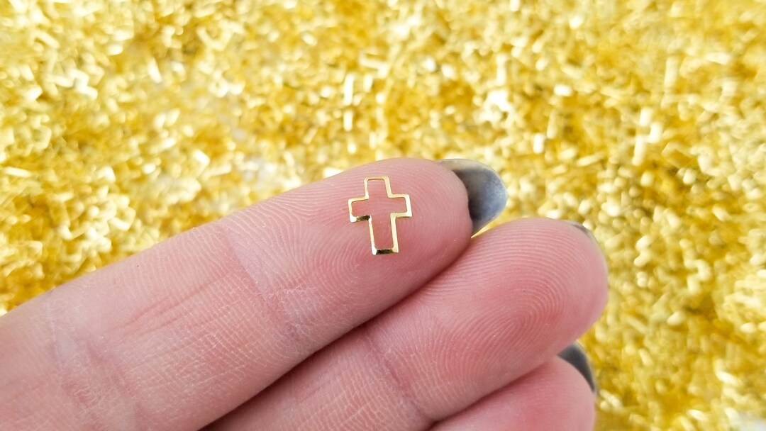 50 Tiny 8mm Gold Toned Hollow Cross Cabochons, Cute Kawaii Nail Cross ...
