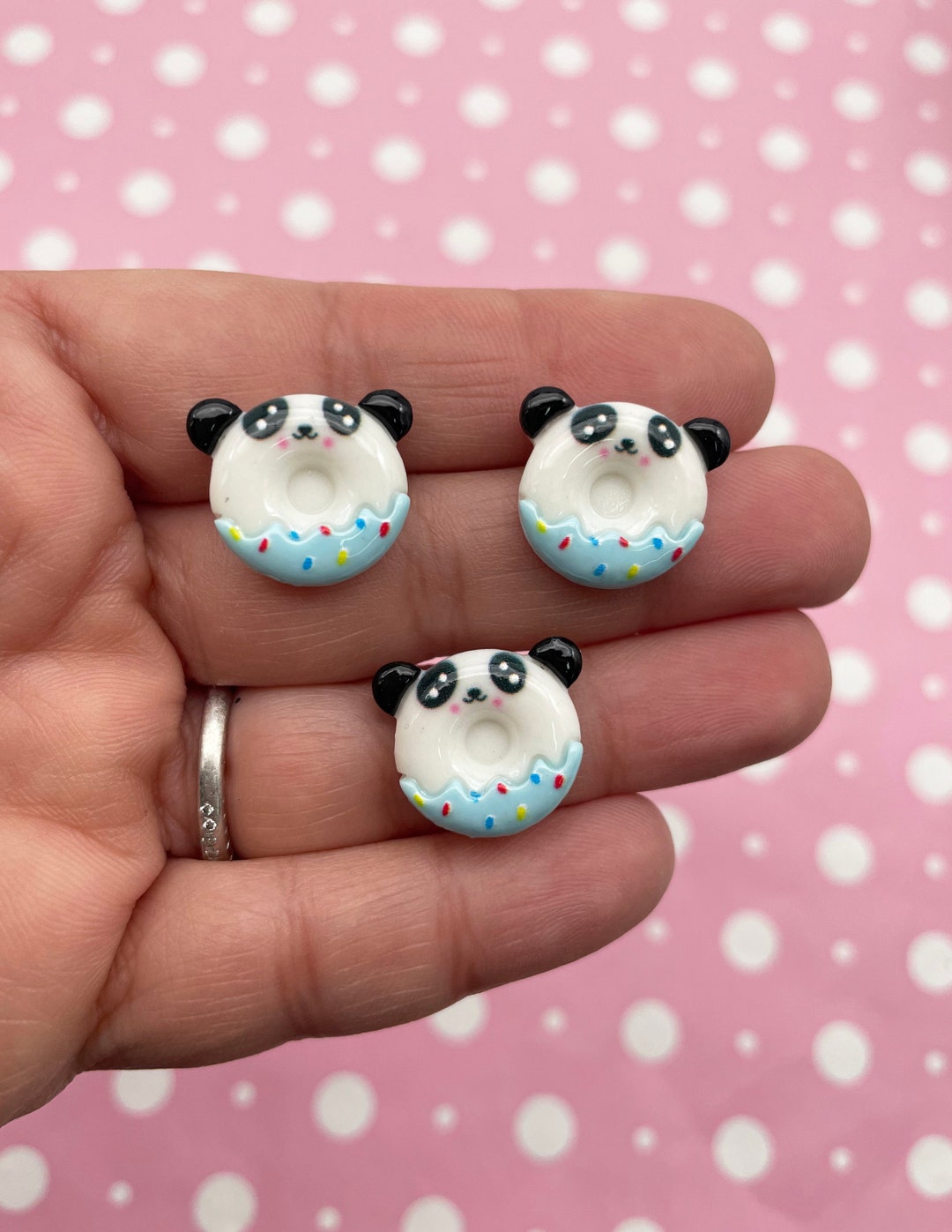 8 Kawaii Flatbacked Panda Bear Donut Resin Cabochons, Flat Backed ...