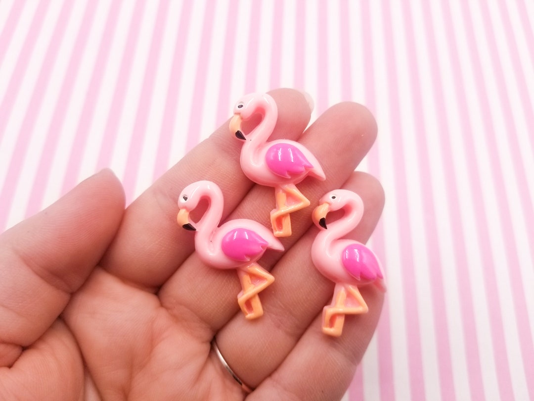 5 Flat-backed Pink Flamingo Cabochons, Resin Animal Acrylic Cabs, 116a ...