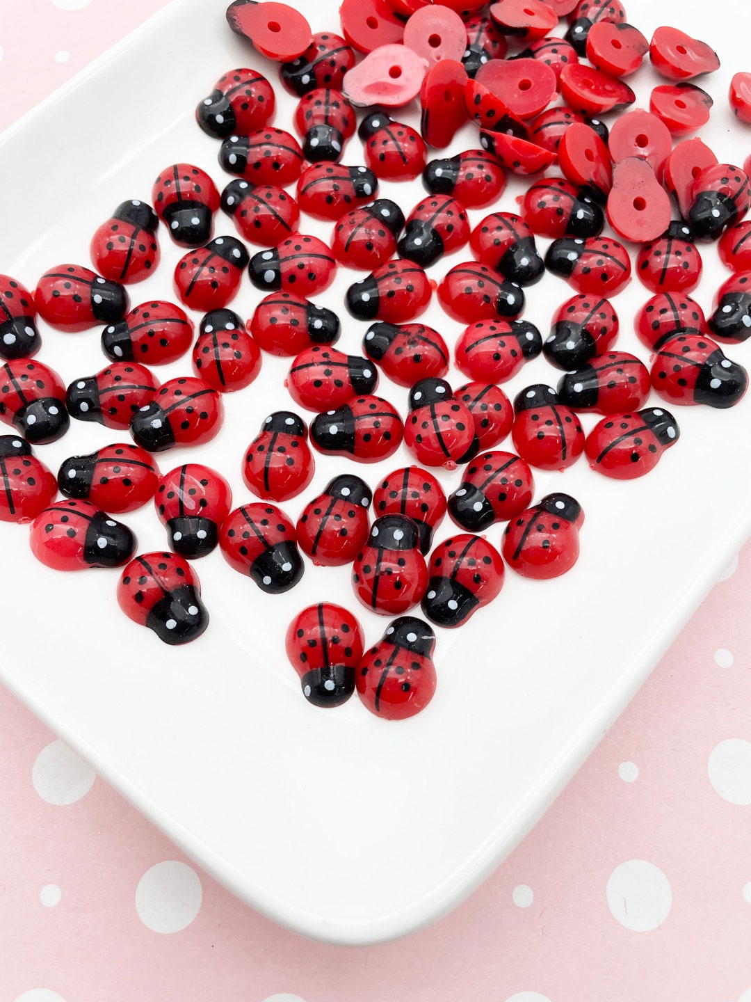 Six Cute Flatbacked Resin Domed 11x15mm Ladybug Cabochons, 15mm Flat ...