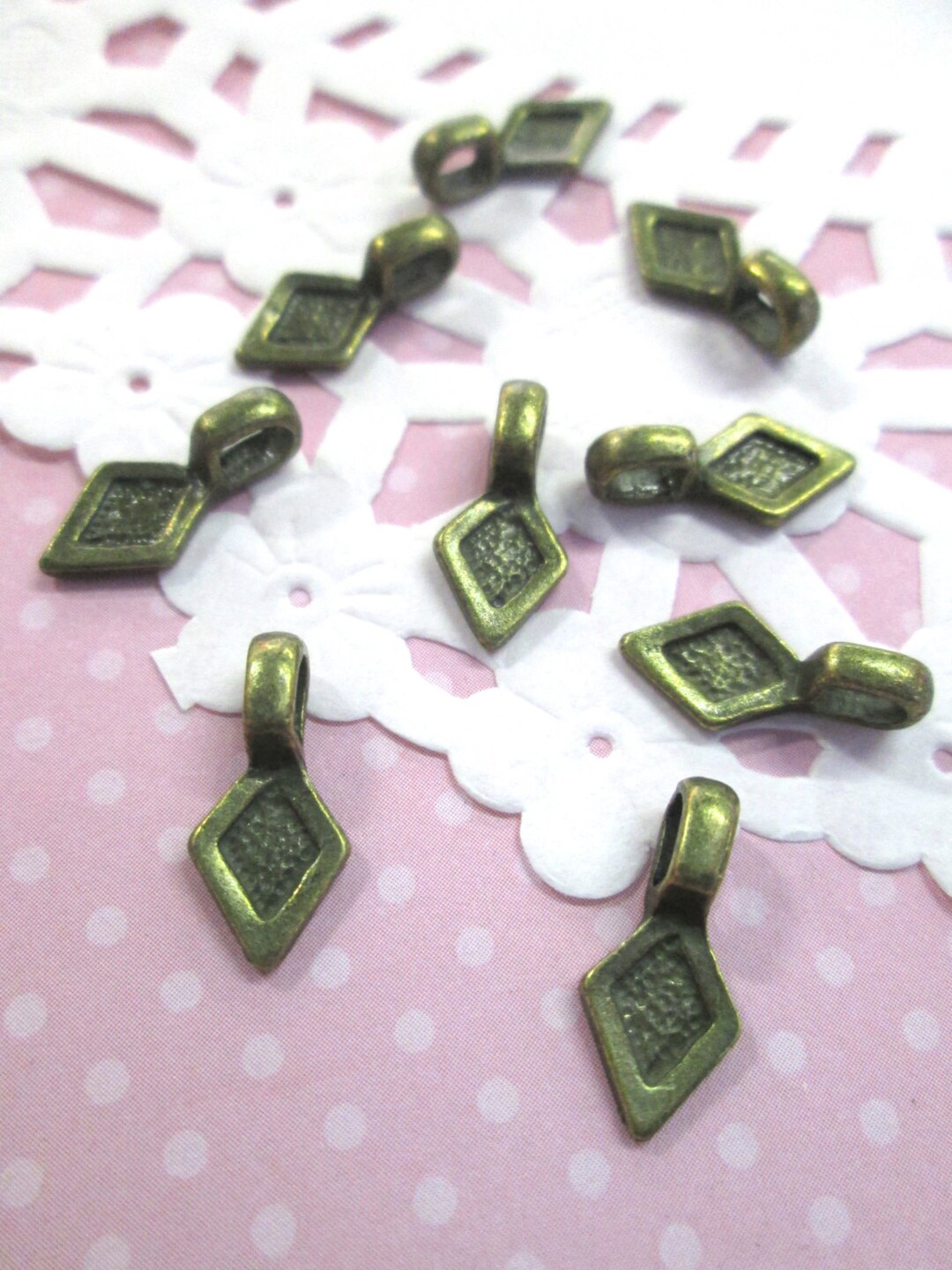 10 Antique Brass Glue on Pendant Bails, Bronze, 16x8mm Diamond Shaped ...