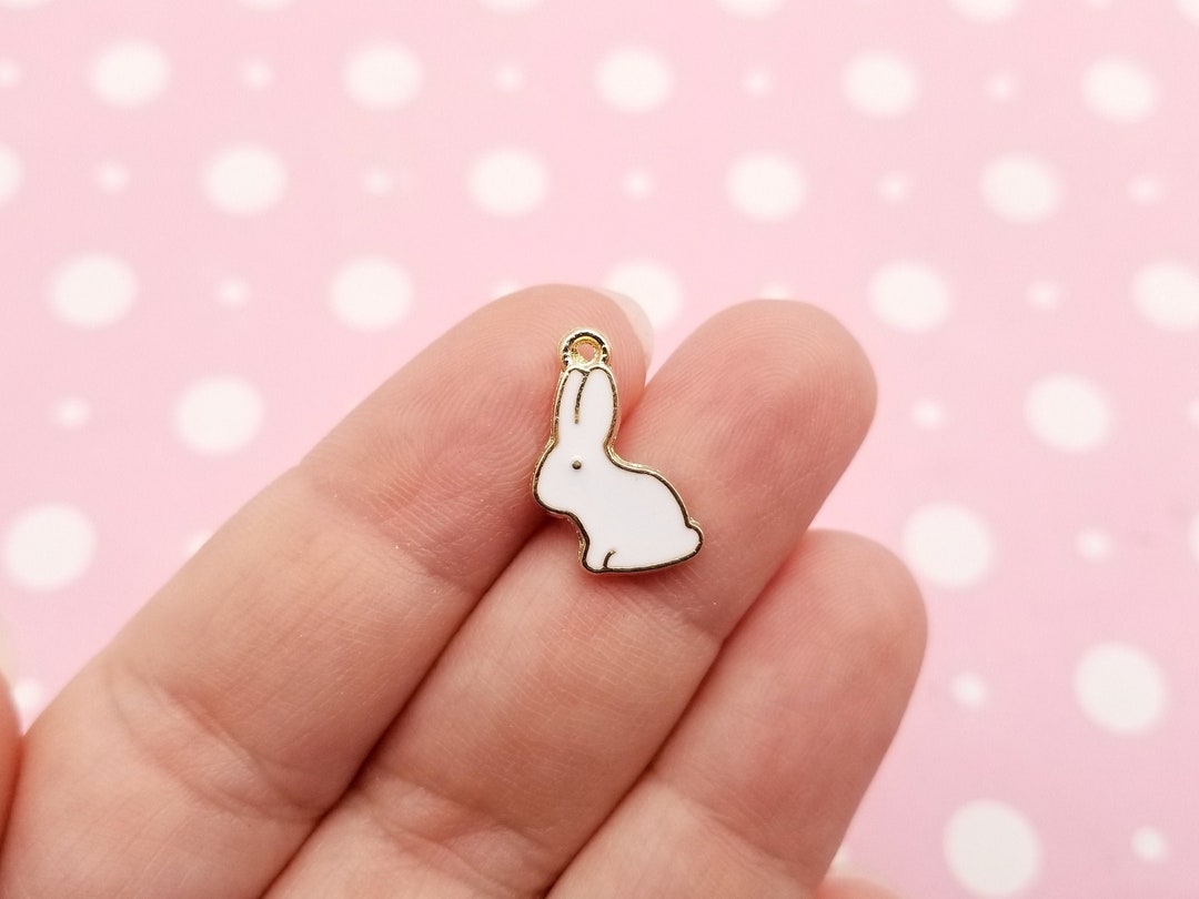 8 White Enamel Bunny Charms, Gold Plated Easter Rabbit Enamel Charm ...
