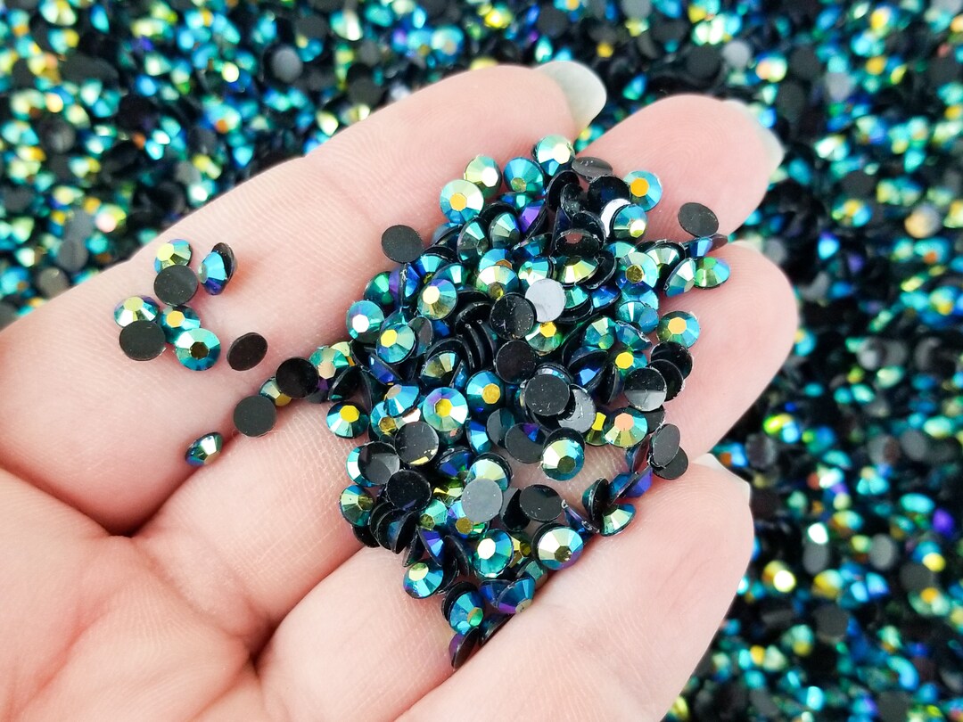 4mm Oil-slick Green Black, 4mm Round Flatbacked AB Resin Jelly ...