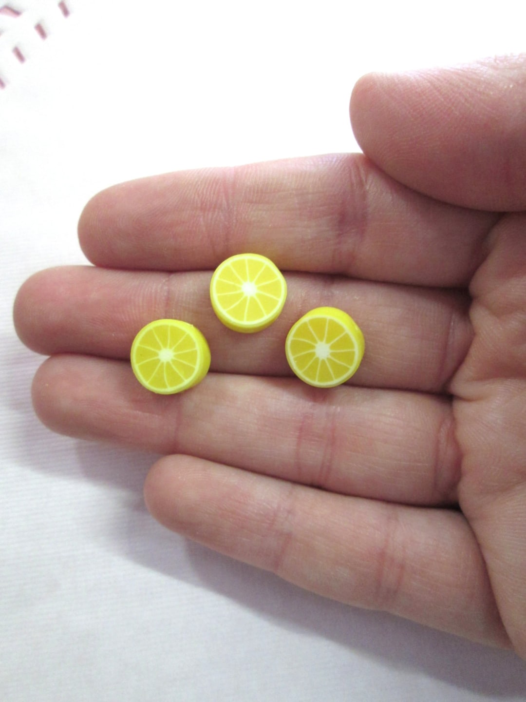 10 Lemon Polymer Clay Beads Fruit Slices, Diy Kids Craft Supplies #394 ...