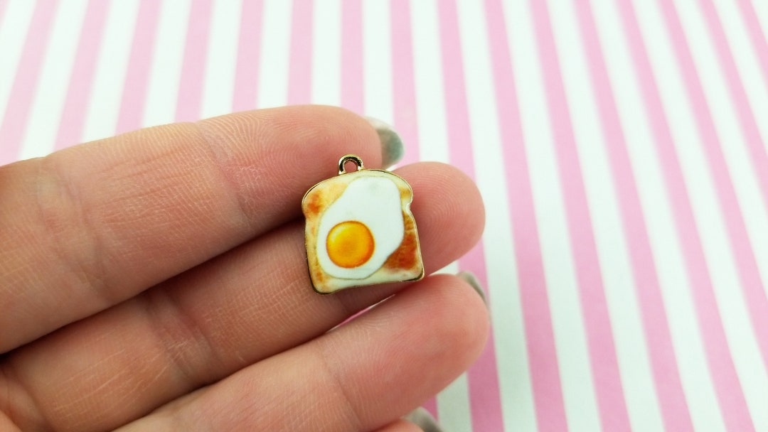 2 Gold Plated Fried Egg on Toast 15mm Enamel Charms, Breakfast Sandwich ...