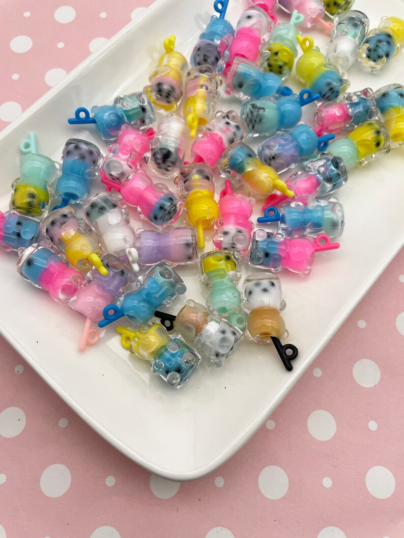 3 Resin Miniature Boba Bear Frappuccino 28mm Cup Cabochon Charm ...