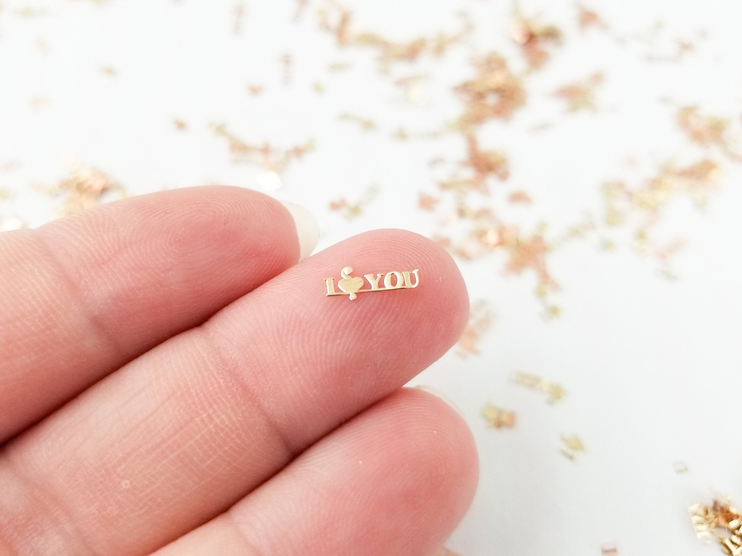 50 Tiny 9mm Gold Toned Metallic I Love You Cabochons, Cute Kawaii Nail ...