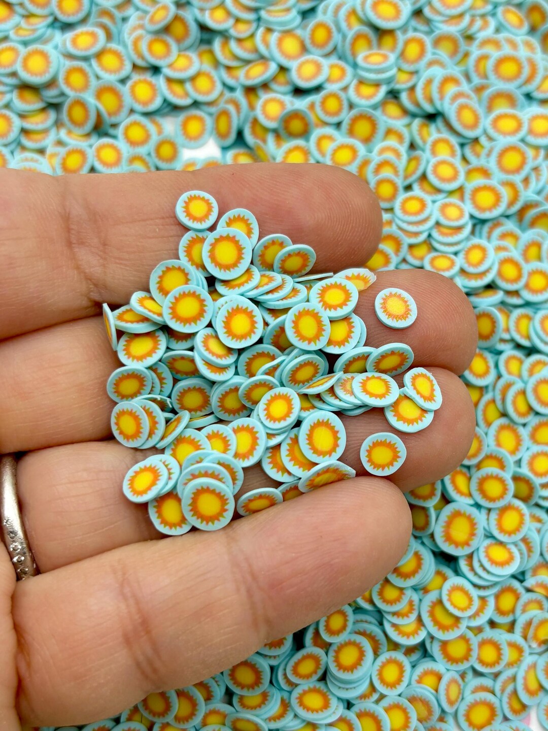 Yellow Blue Sun Polymer Clay Sprinkle Slices, Fake Bake Fimo Table ...