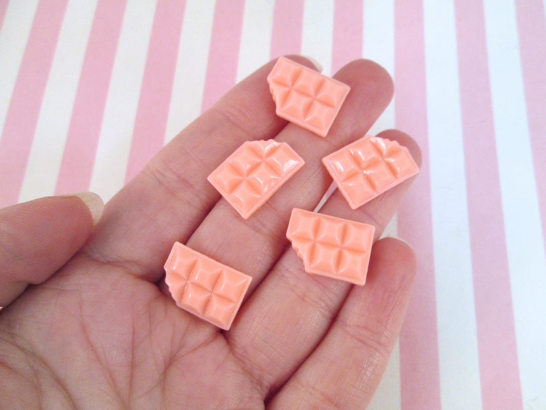 6 Flat Back Pink Chocolate Bar Cabochons, Half-bitten Choco Cabs ...
