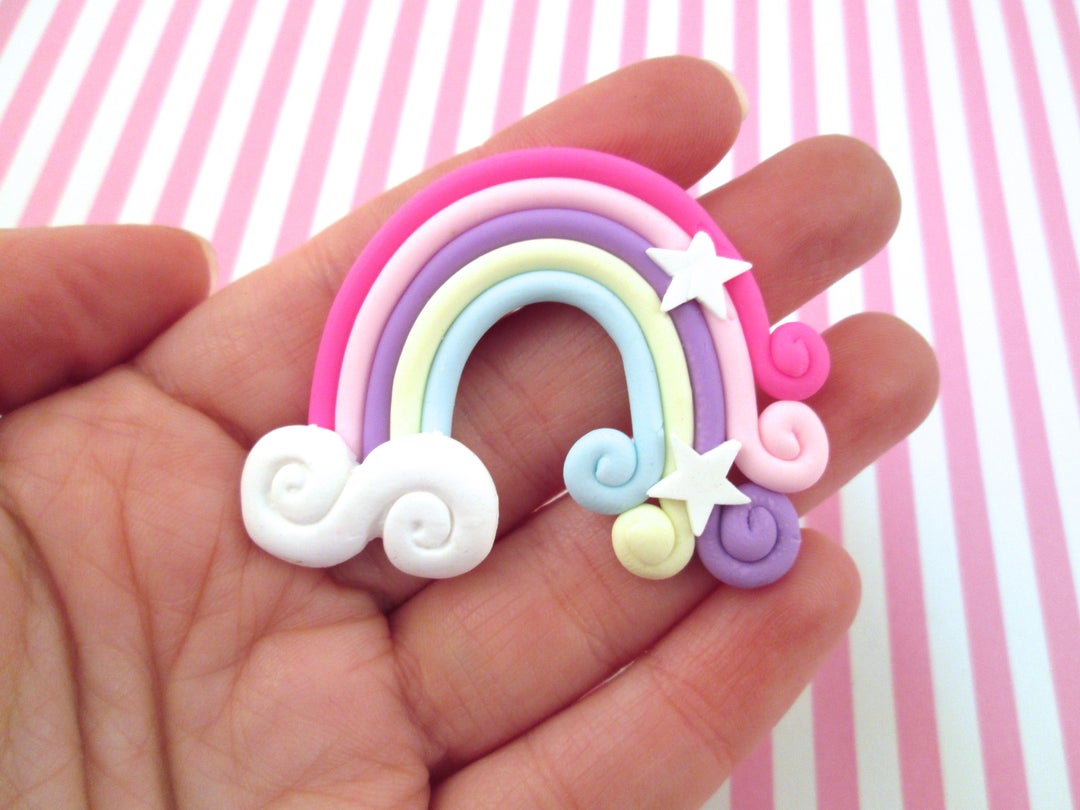 2 Pink/purple Polymer Clay Rainbow Cabochons, #787a - Etsy