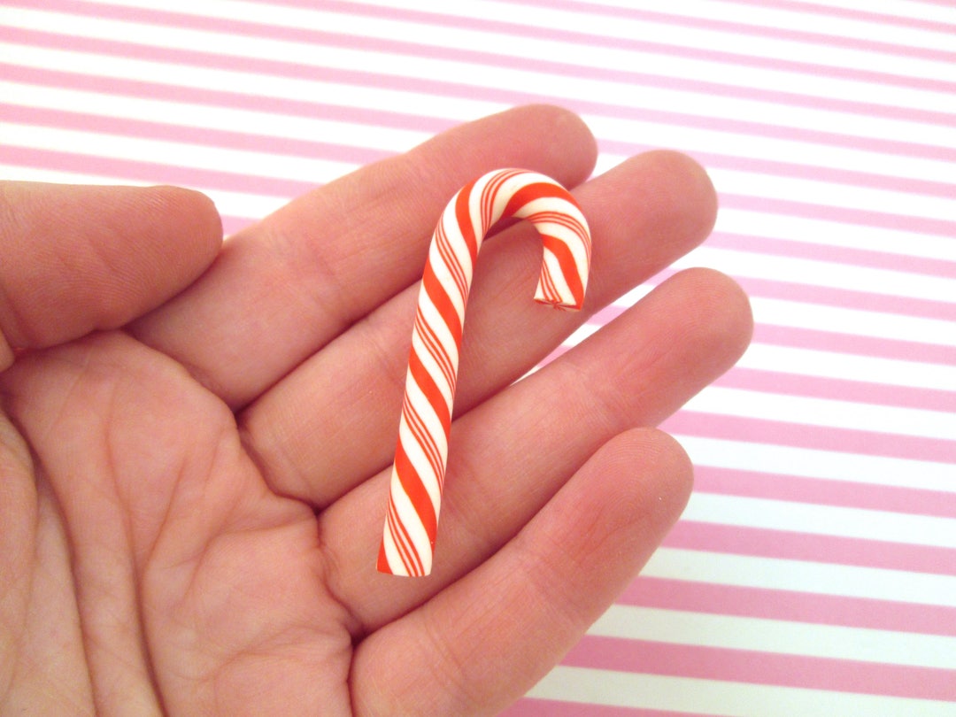 6 Large Polymer Clay Christmas Candy Canes, Cute Fake Peppermint Charms ...