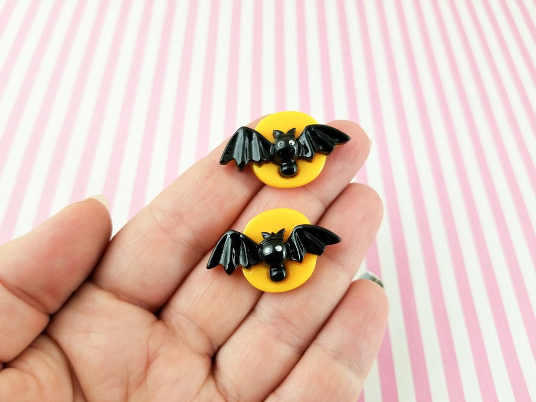 6 Full Moon and Black Bat Cabochons, Cute Halloween Cabs, Halloween ...