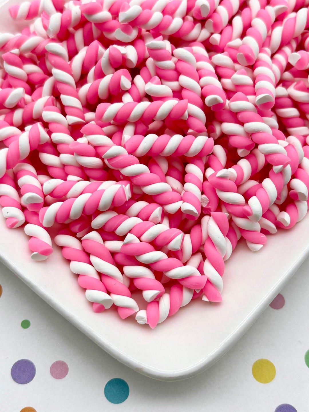 20 Polymer Clay Candy Twists | Hand Cut Pink & White Marshmallow Candy ...