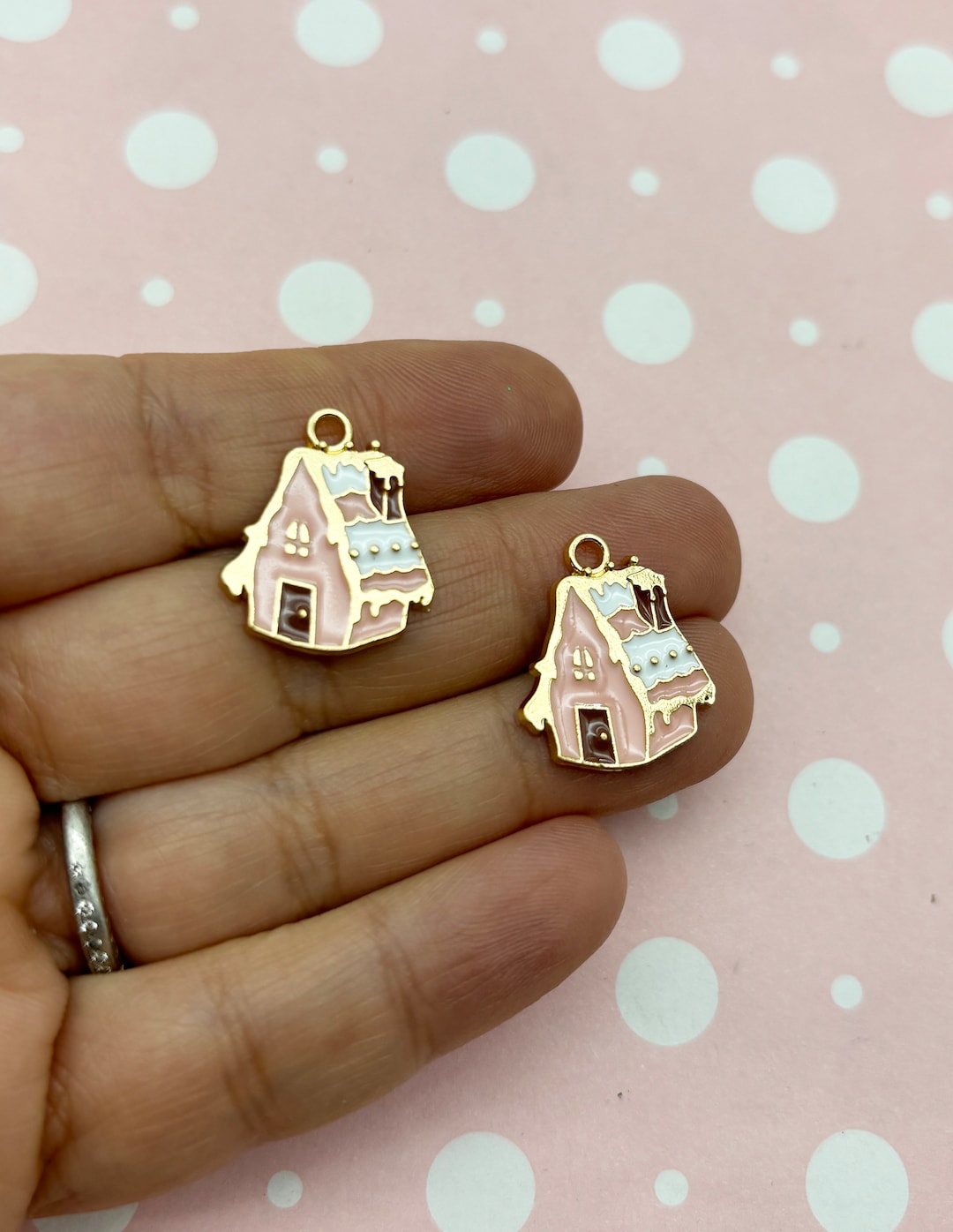 4 Metal Enamel Pink Gingerbread House Christmas Holiday Charms, F541 - Etsy