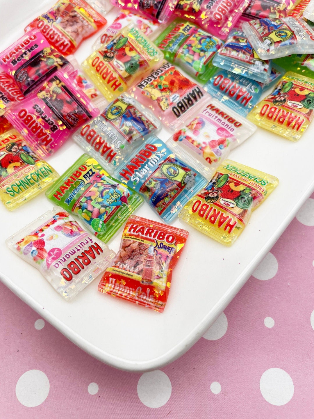 6 Cute Assorted Hari-bo Glitter Gummy Candy Cabochons, Gumi Cabs, #676 ...
